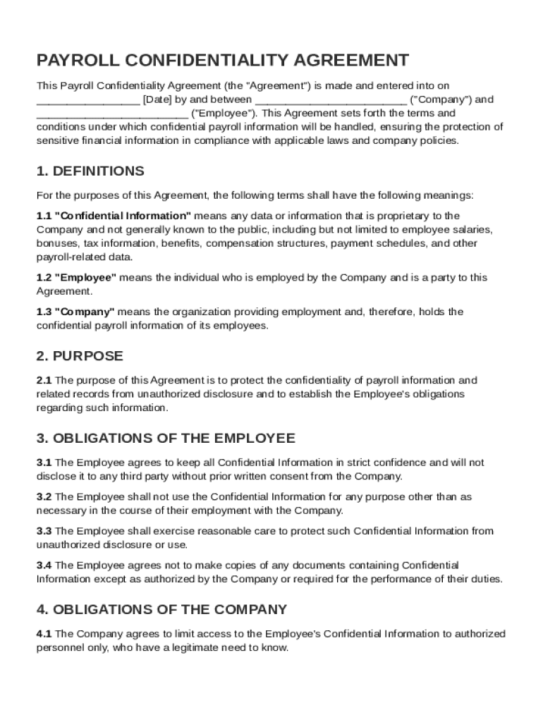 Payroll Confidentiality Agreement Template: Fill out & sign online | DocHub