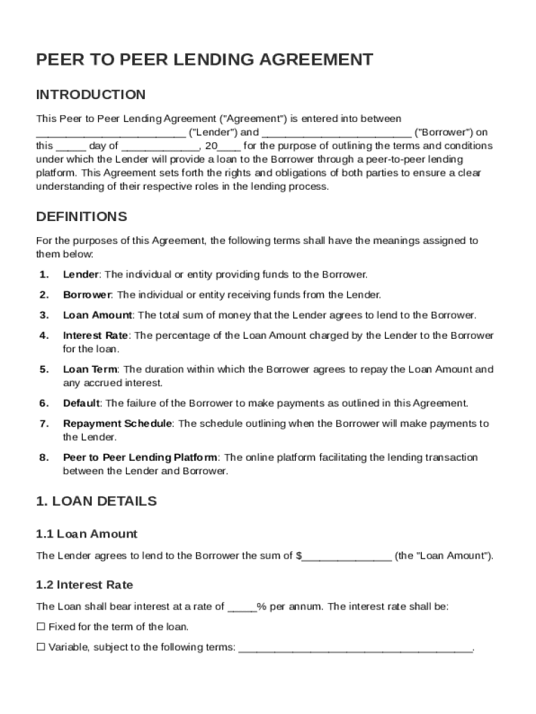 Peer to Peer Lending Agreement Template: Fill out & sign online | DocHub