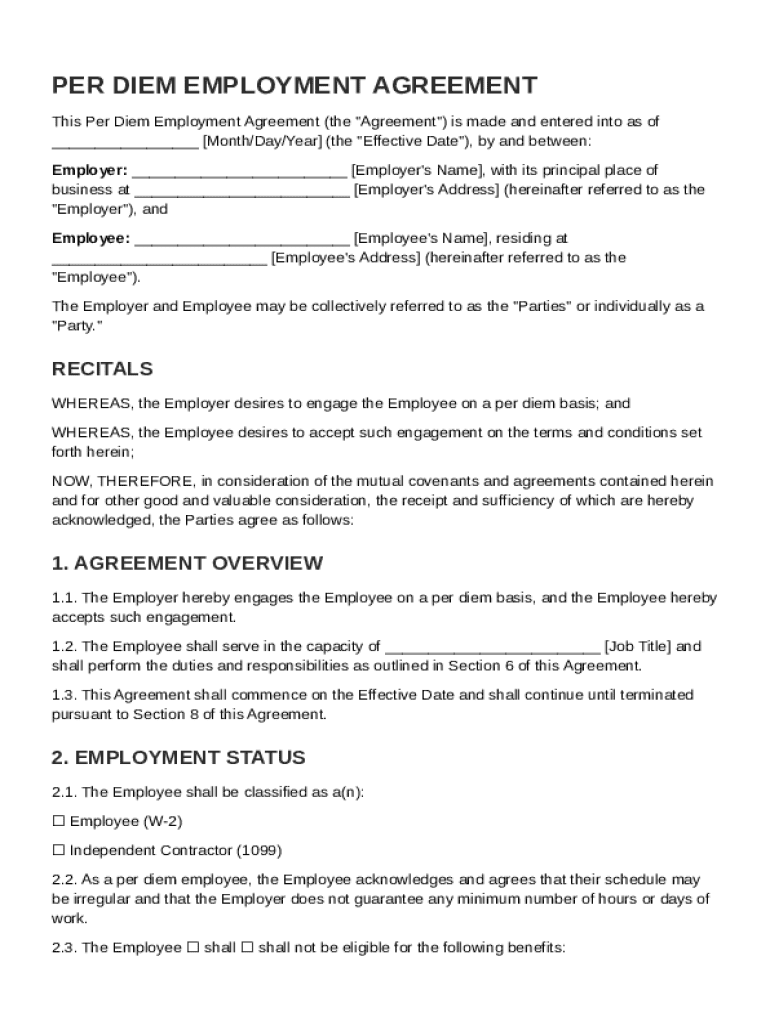 Per Diem Employment Agreement Template: Fill out & sign online | DocHub