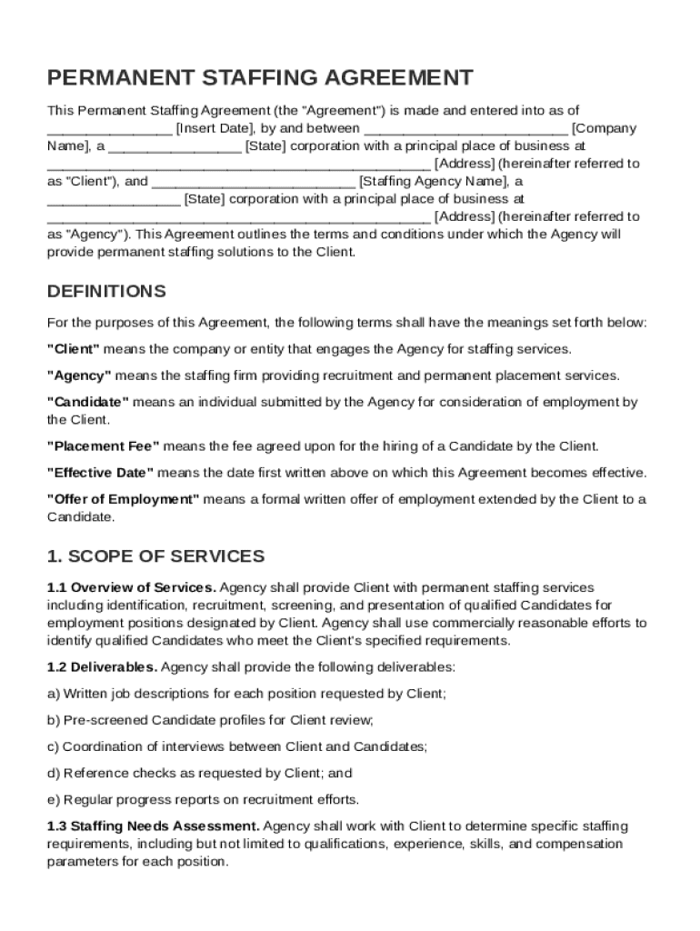 Permanent Staffing Agreement Template Form - Fill Online, Printable ...