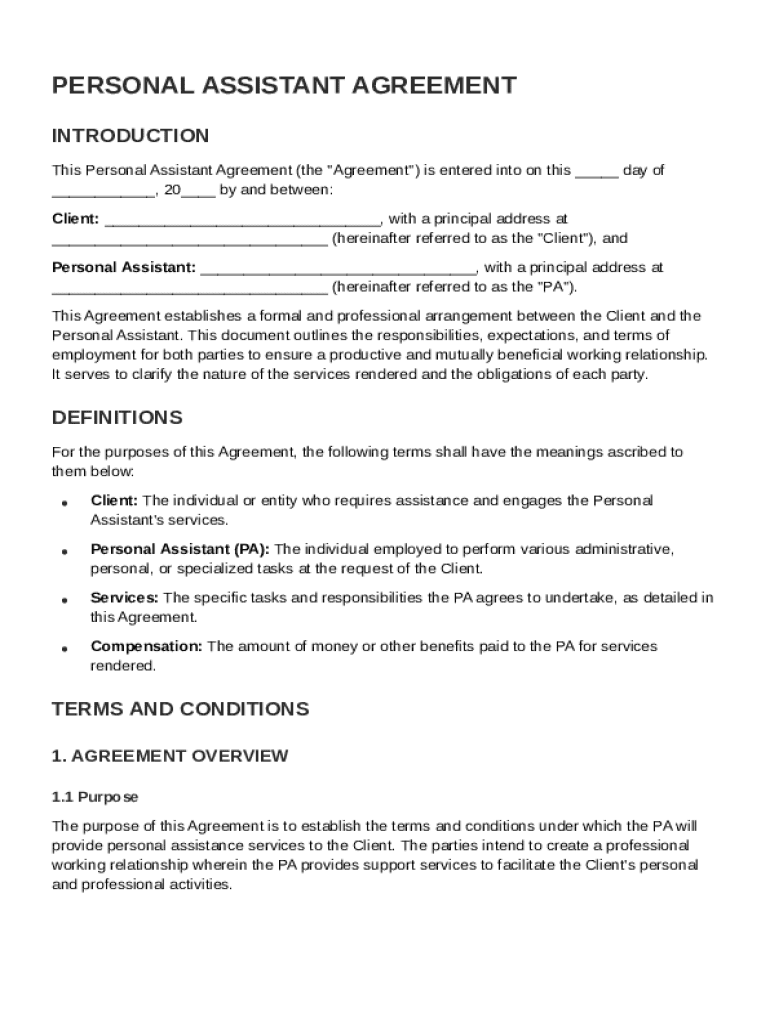 Personal Assistant Agreement Template: Fill out & sign online | DocHub