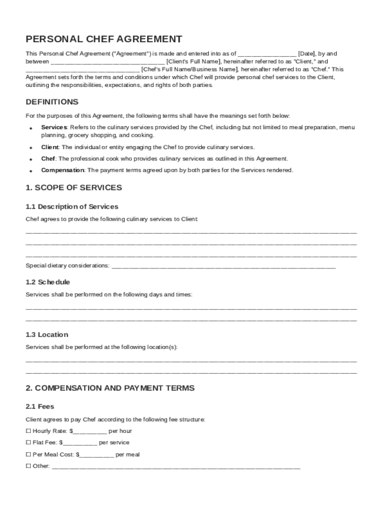 Fillable Online Personal Chef Agreement Template Fax Email Print ...