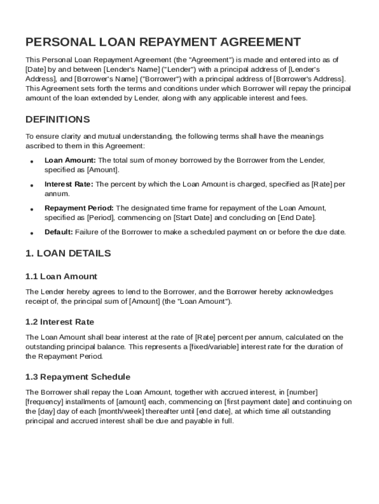 Personal Loan Repayment Agreement Template: Fill out & sign online | DocHub