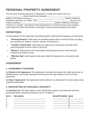 Personal Property Agreement Template - Fill and Sign Printable Template ...