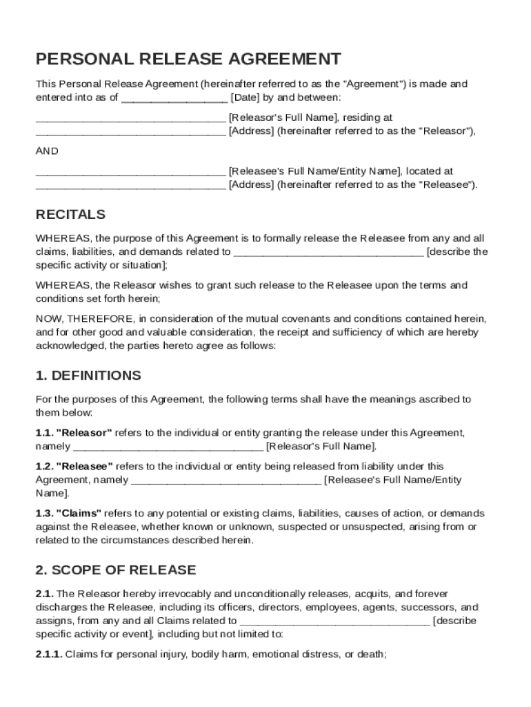 Personal Release Agreement Template: Fill out & sign online | DocHub