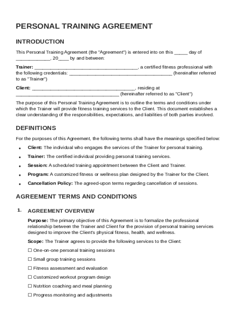 Personal Training Agreement Template: Fill out & sign online | DocHub