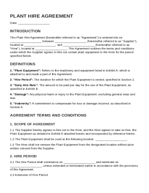 Plant Hire Agreement Template - Fill and Sign Printable Template Online