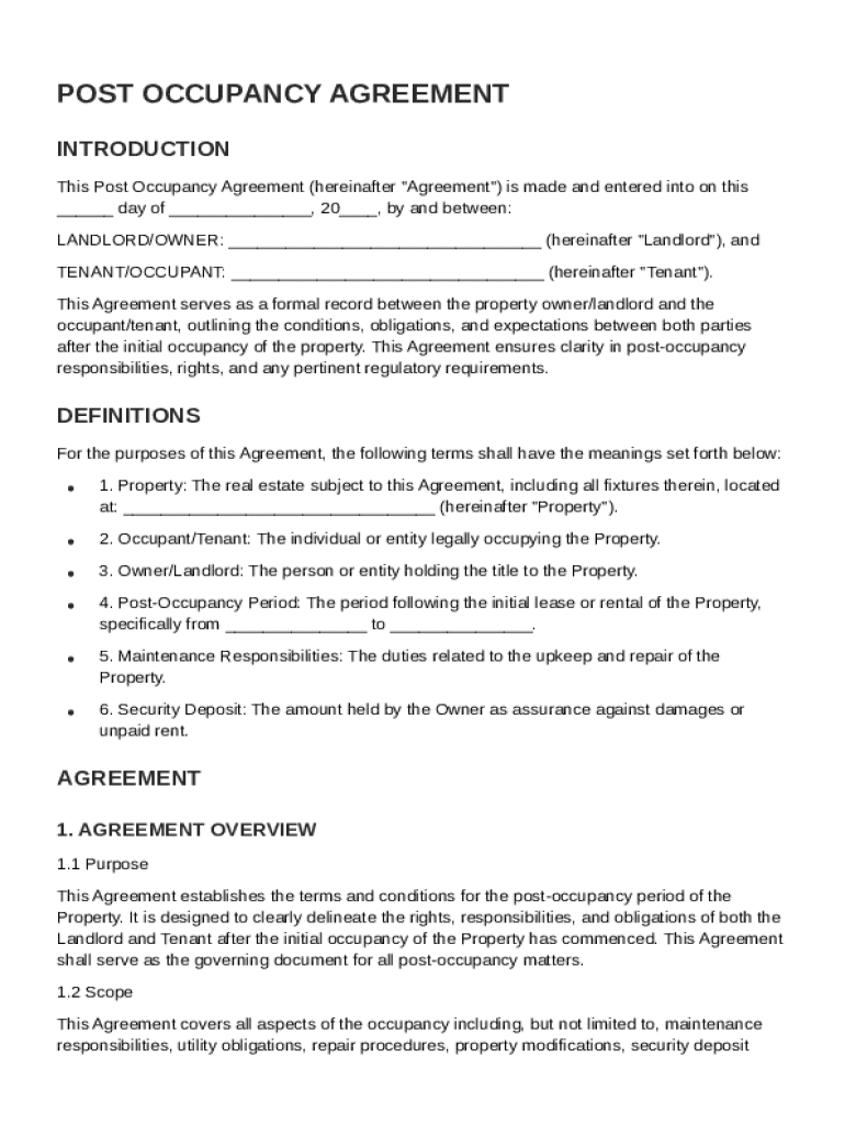 Post Occupancy Agreement Template: Fill out & sign online | DocHub