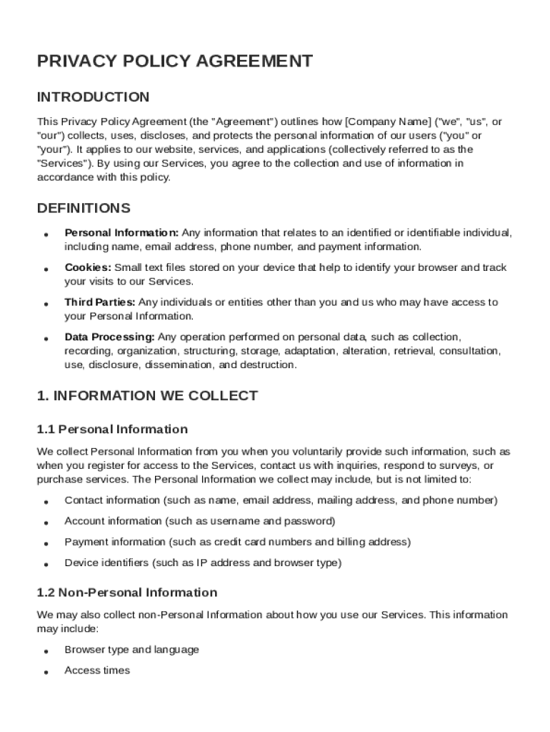 Privacy Policy Agreement Template: Fill out & sign online | DocHub