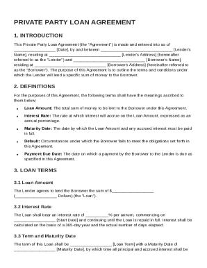Private Party Loan Agreement Template - Fill and Sign Printable ...