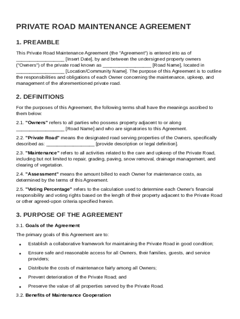 Private Road Road Maintenance Agreement Template: Fill out & sign ...