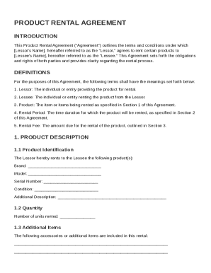 Fillable Online Product Rental Agreement Template Fax Email Print ...
