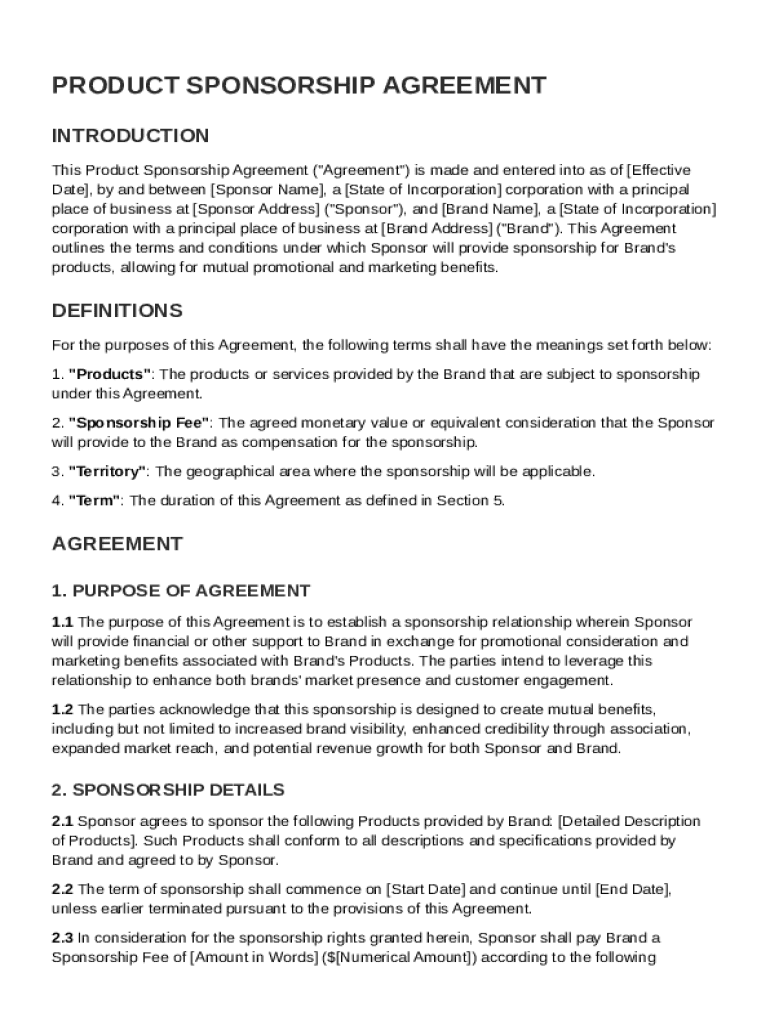 Product Sponsorship Agreement Template: Fill out & sign online | DocHub