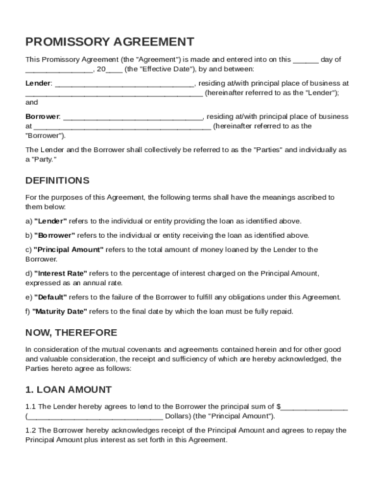 Promissory Agreement Template Form - Fill Online, Printable, Fillable ...