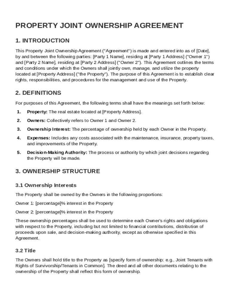 Property Joint Ownership Agreement Template: Fill out & sign online ...