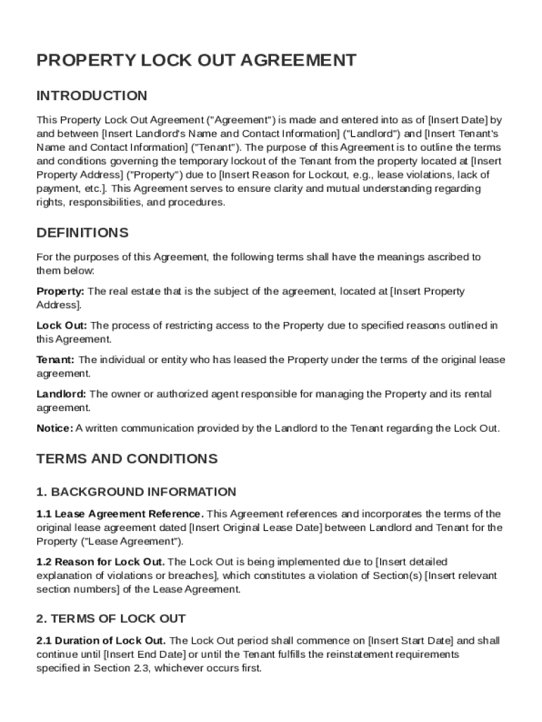 Property Lock Out Agreement Template Form - Fill Online, Printable ...
