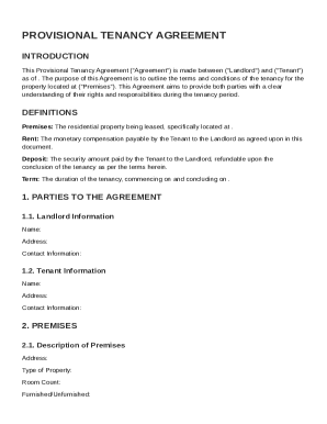 Provisional Tenancy Agreement Template Form - Fill Online, Printable ...