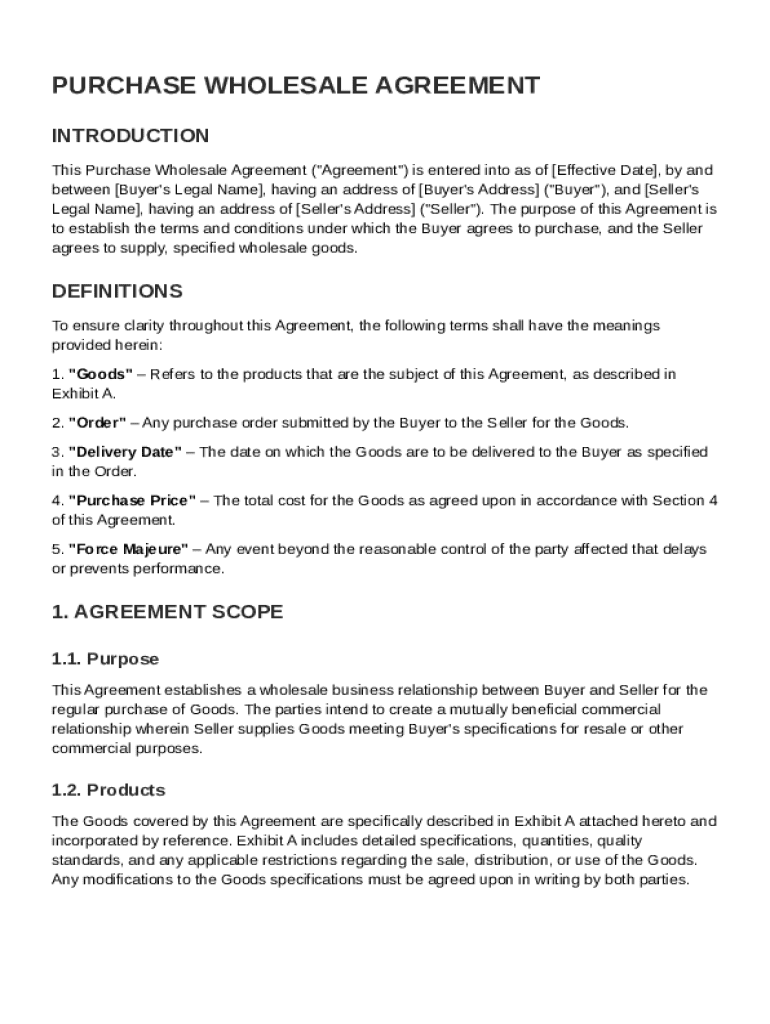 Purchase Wholesale Agreement Template: Fill out & sign online | DocHub