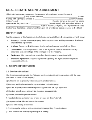 Real Estate Agent Agreement Template Form - Fill Online, Printable ...
