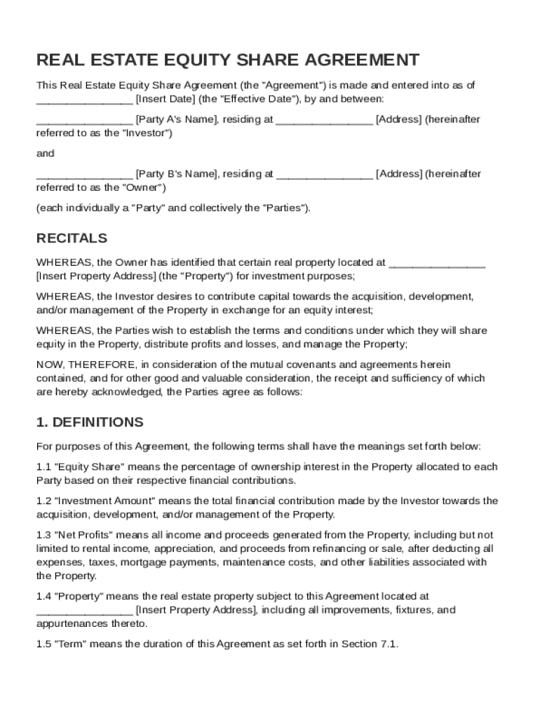 Real Estate Equity Share Agreement Template: Fill out & sign online ...