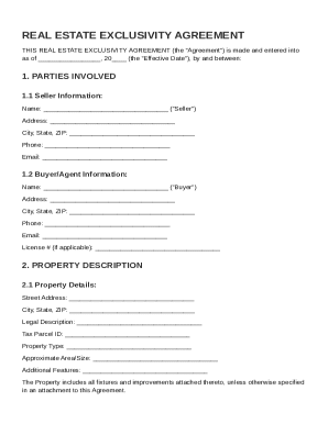 Real Estate Exclusivity Agreement Template - Fill and Sign Printable ...