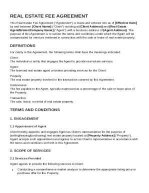 Real Estate Fee Agreement Template Form - Fill Online, Printable ...