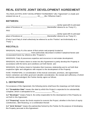 Real Estate Joint Development Agreement Template Form - Fill Online ...