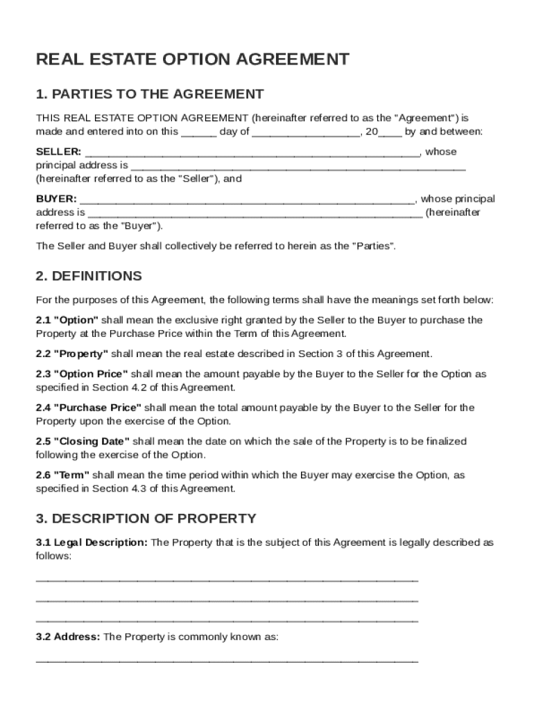 Real Estate Option Agreement Template: Fill out & sign online | DocHub