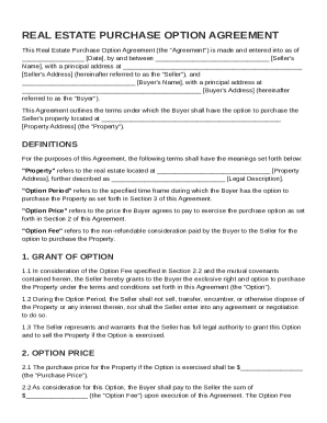 Fillable Online Real Estate Purchase Option Agreement Template Fax ...