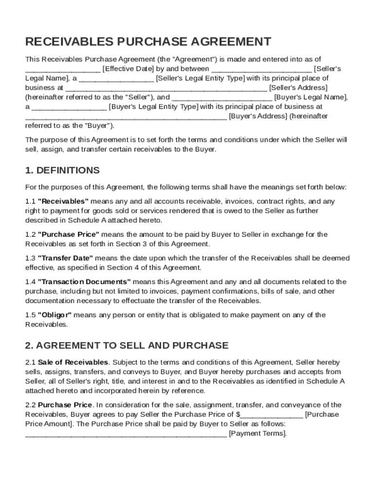Receivables Purchase Agreement Template: Fill out & sign online | DocHub