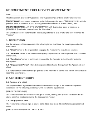 Recruitment Exclusivity Agreement Template Form - Fill Online ...