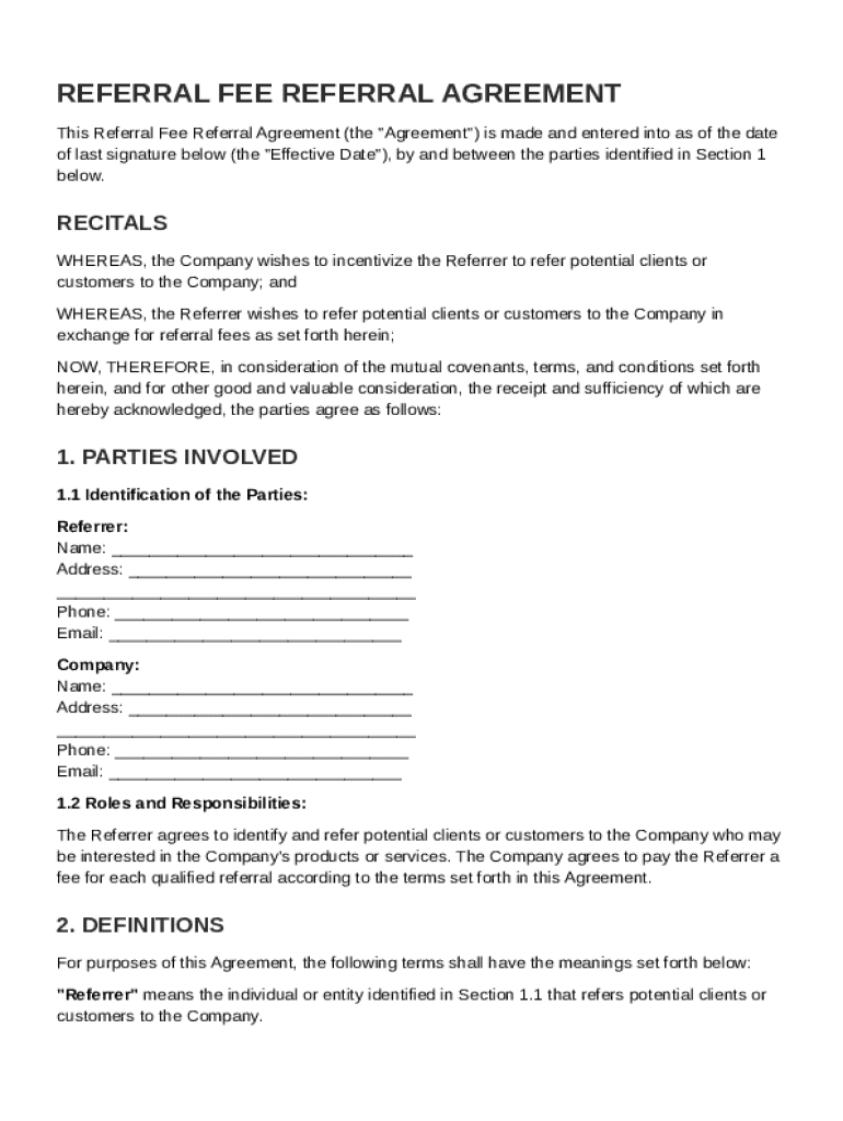 Referral Fee Referral Agreement Template: Fill out & sign online | DocHub