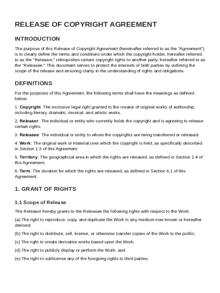 Release of Copyright Agreement Template: Fill out & sign online | DocHub
