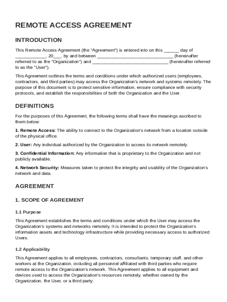 Remote Access Agreement Template: Fill out & sign online | DocHub