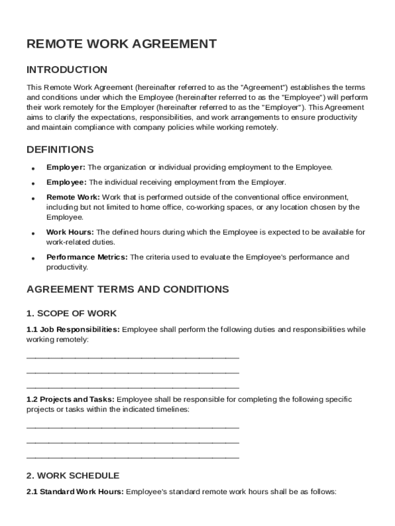 Remote Work Agreement Template: Fill out & sign online | DocHub