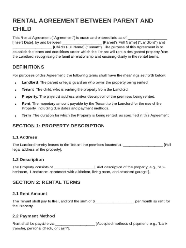 Rental Between Parent and Child Agreement Template: Fill out & sign ...