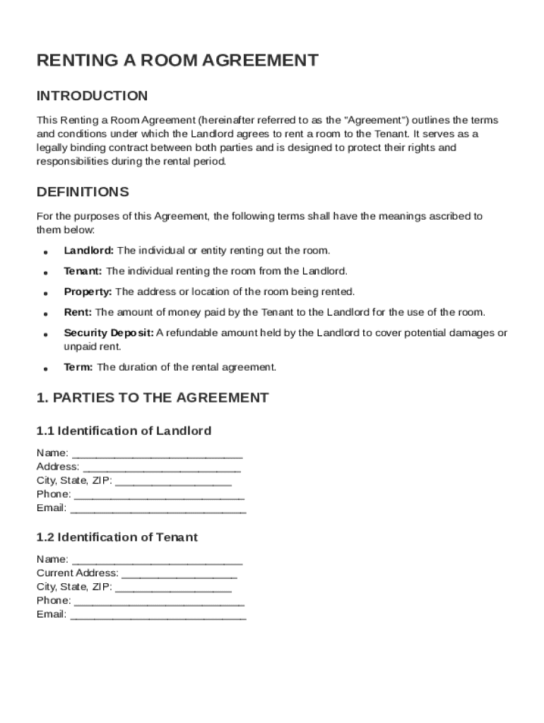 Renting a Room Agreement Template: Fill out & sign online | DocHub