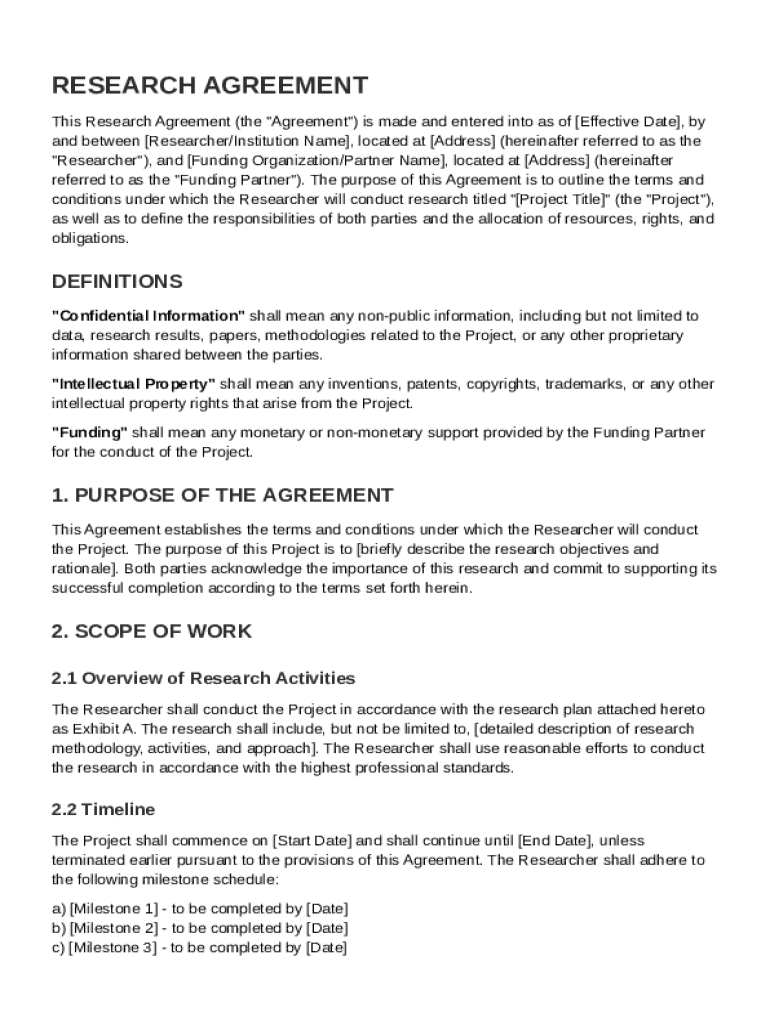 Research Agreement Template: Fill out & sign online | DocHub