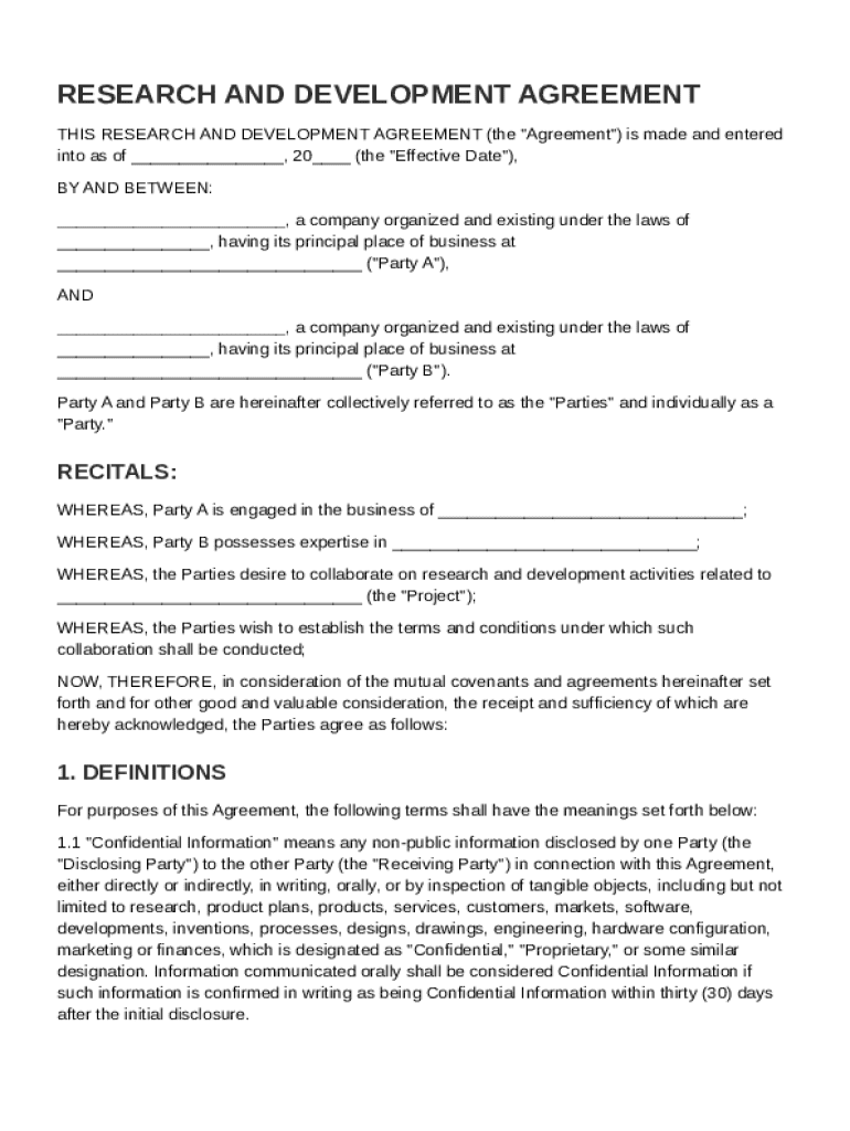Research and Development Agreement Template: Fill out & sign online | DocHub