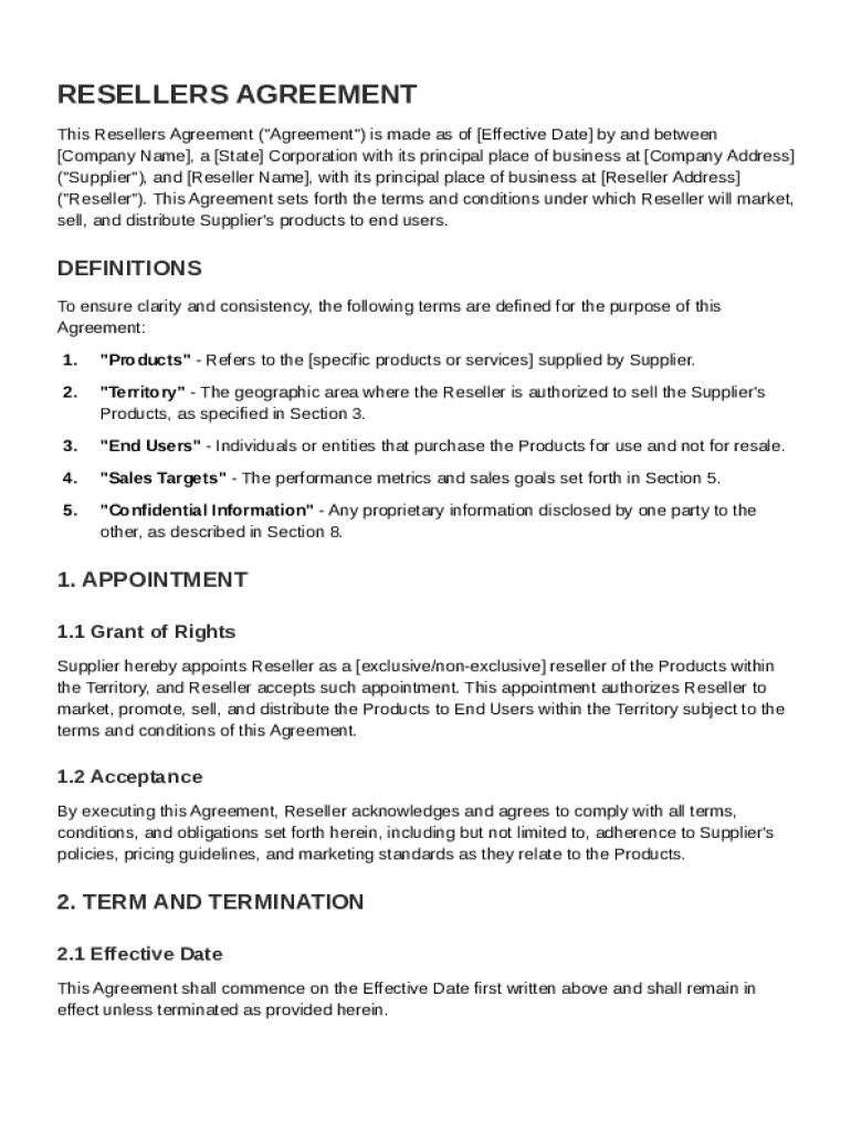 Resellers Agreement Template: Fill out & sign online | DocHub