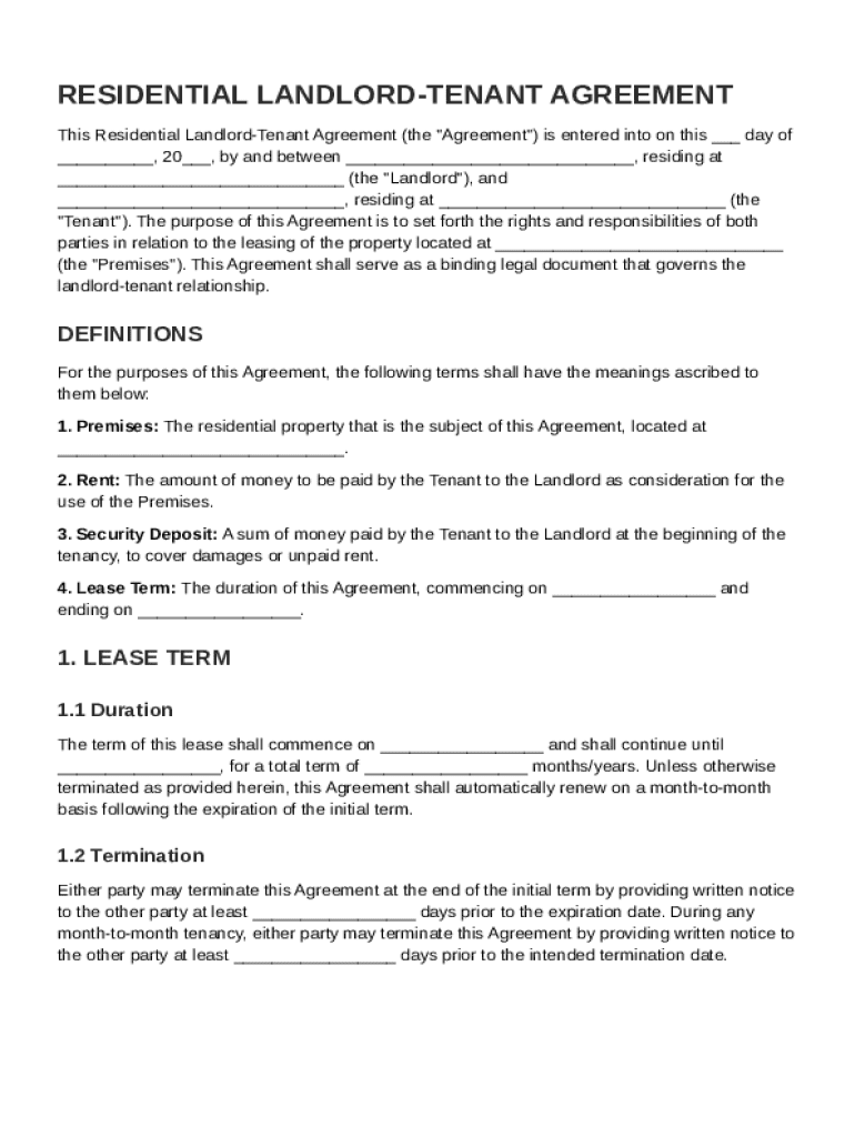 Residential Landlord Tenant Agreement Template: Fill out & sign online ...