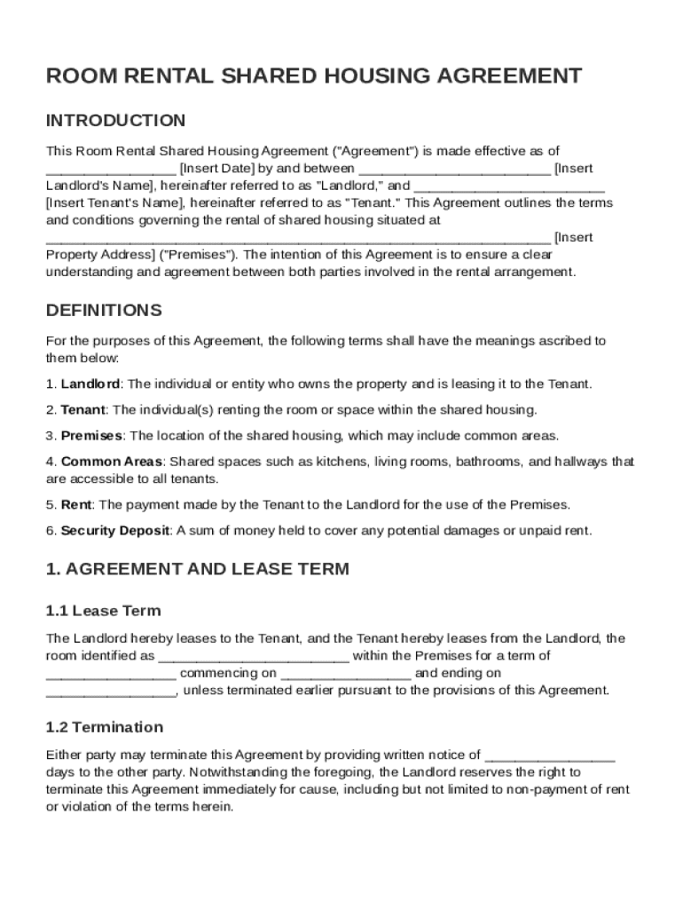 Room Rental Shared Housing Agreement Template: Fill out & sign online ...