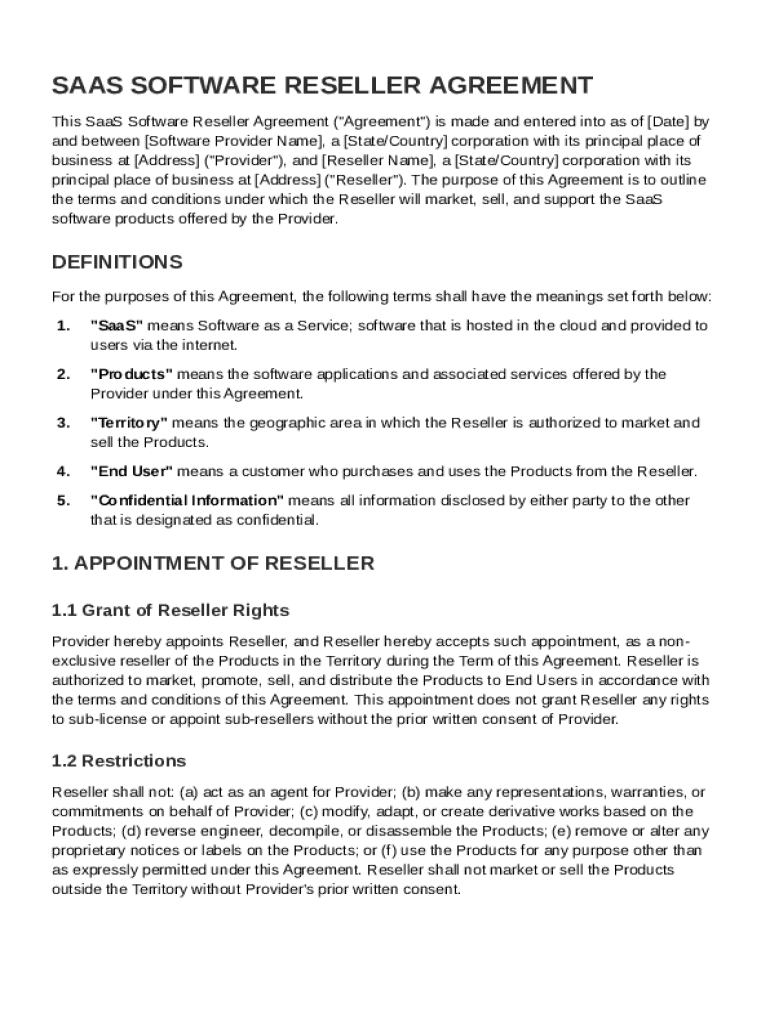 SaaS Software Reseller Agreement Template: Fill out & sign online | DocHub