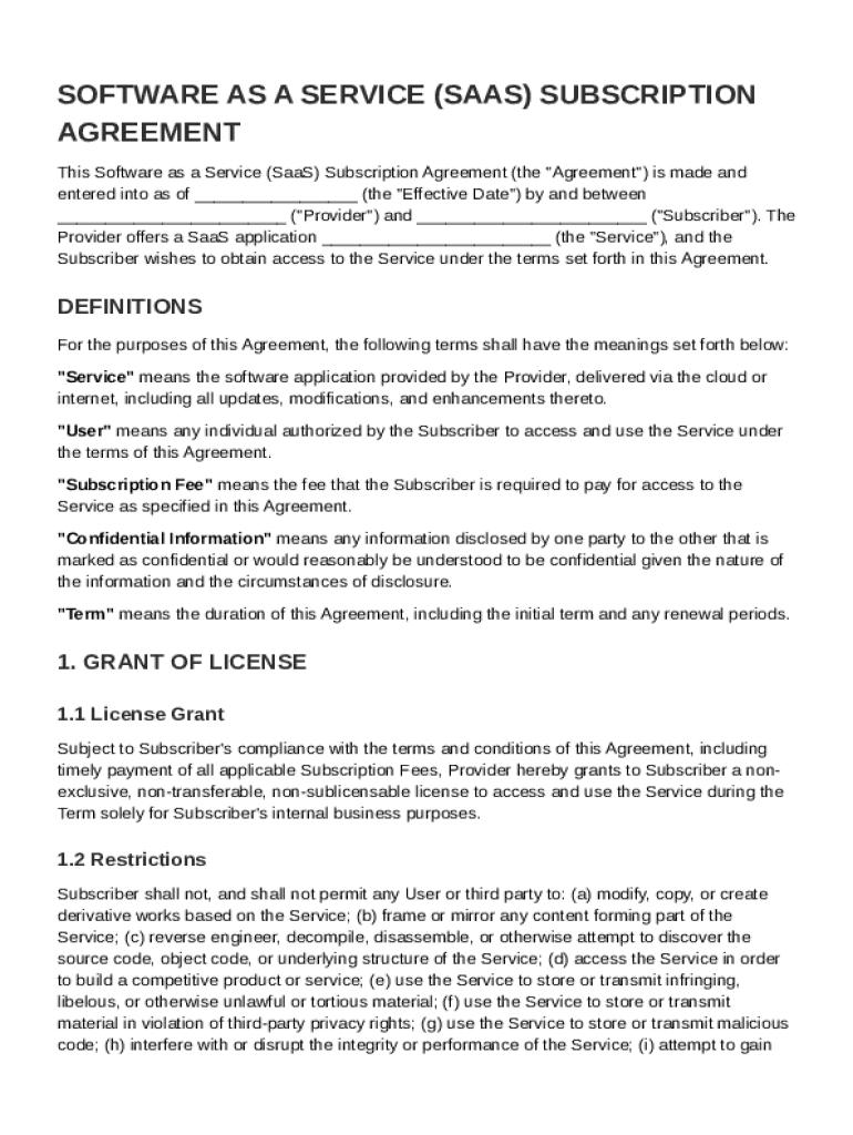 SaaS Subscription Agreement Template: Fill out & sign online | DocHub