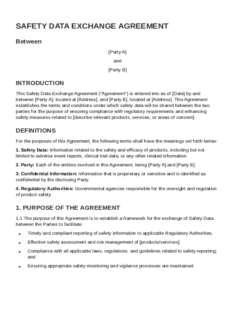 Safety Data Exchange Agreement Template: Fill out & sign online | DocHub
