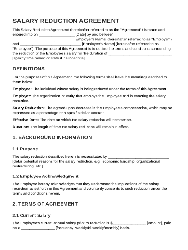 Salary Reduction Agreement Template Form - Fill Online, Printable ...