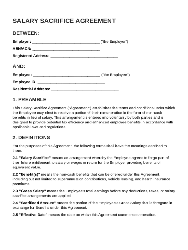 Salary Sacrifice Agreement Template Form - Fill Online, Printable ...