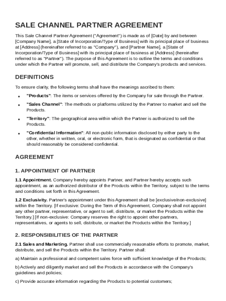 Sale Channel Partner Agreement Template: Fill out & sign online | DocHub