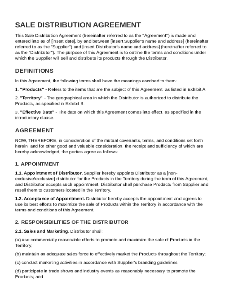 Sale Distribution Agreement Template: Fill out & sign online | DocHub