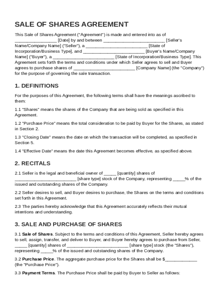 Sale of Shares Agreement Template: Fill out & sign online | DocHub